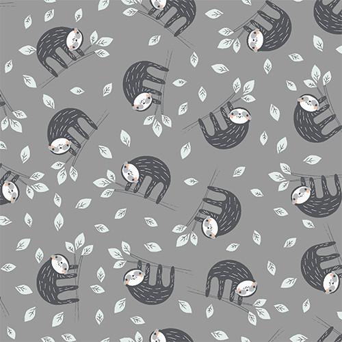 Oh My Safari - Hanging Sloths Grey – Bits 'n Pieces Quilt Shop