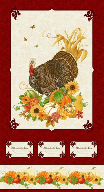 Turkey Talk 24" turkey panel - Burgundy/Multi – Bits 'n Pieces Quilt Shop